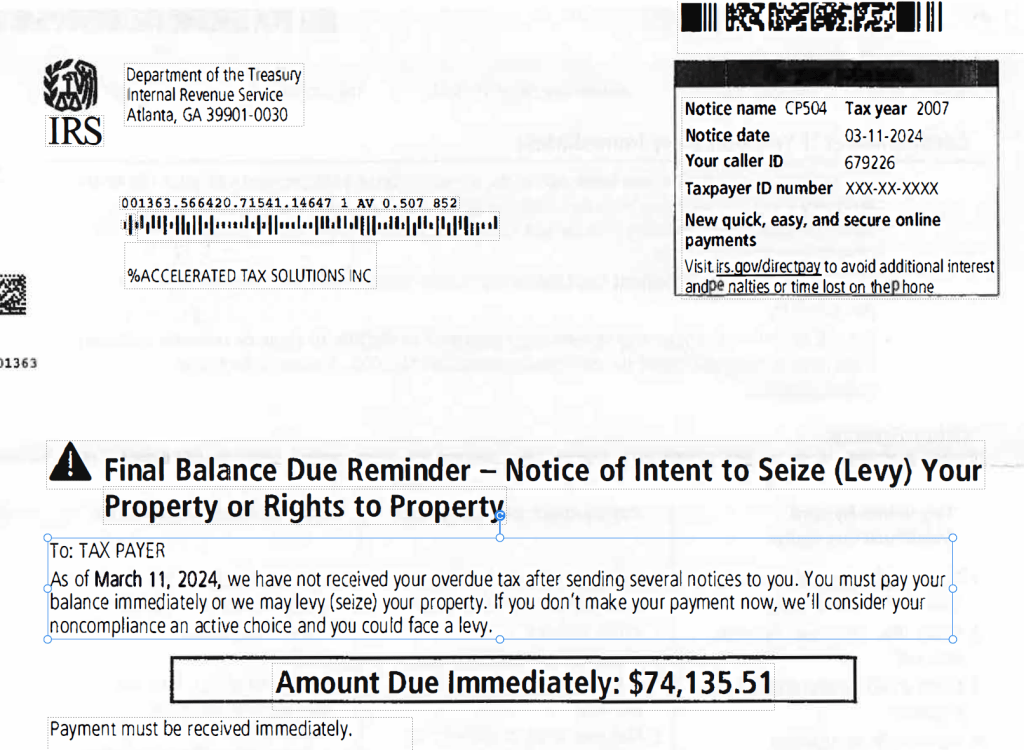 What is an IRS notice CP504?