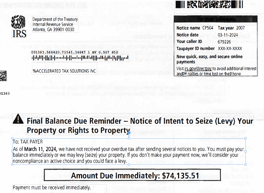 What is an IRS notice CP504?
